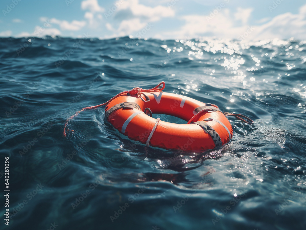 A rescue buoy floating on the sea, a vital tool to rescue people from ...