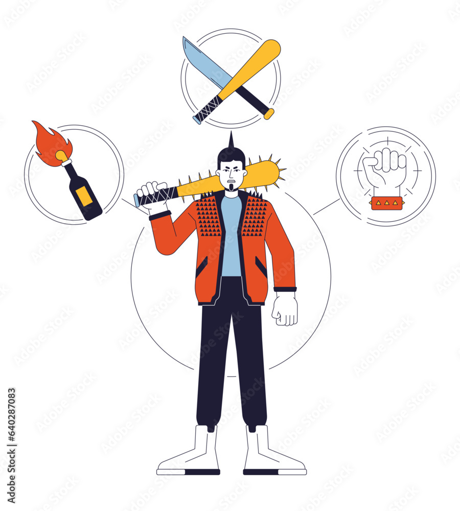 Rebel person archetype flat line concept vector hero illustration ...