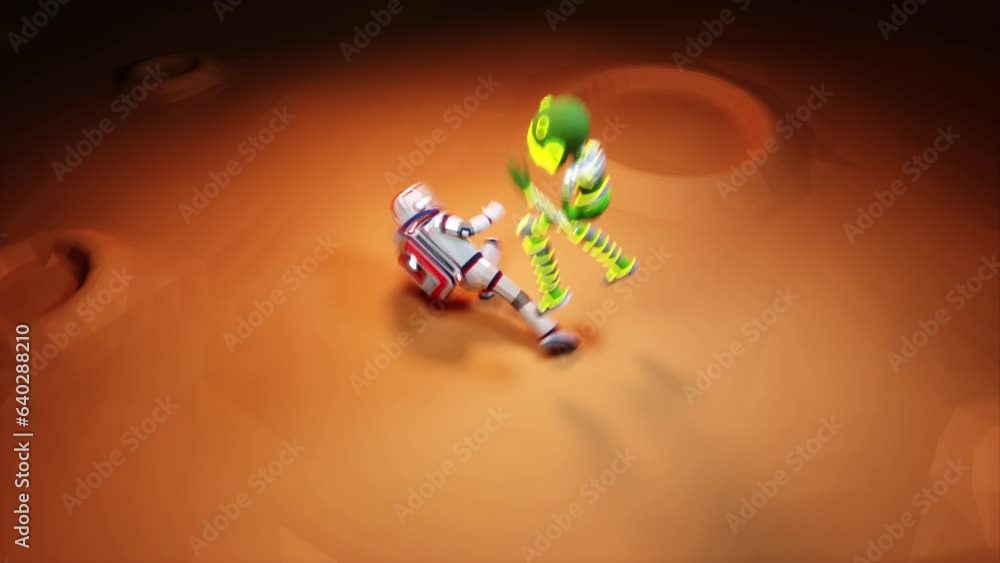 Alien and Astronaut in spacesuit fighting on the surface of alien ...