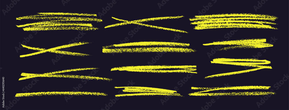 Grunge strike through and underline yellow elements. Set of hand drawn ...