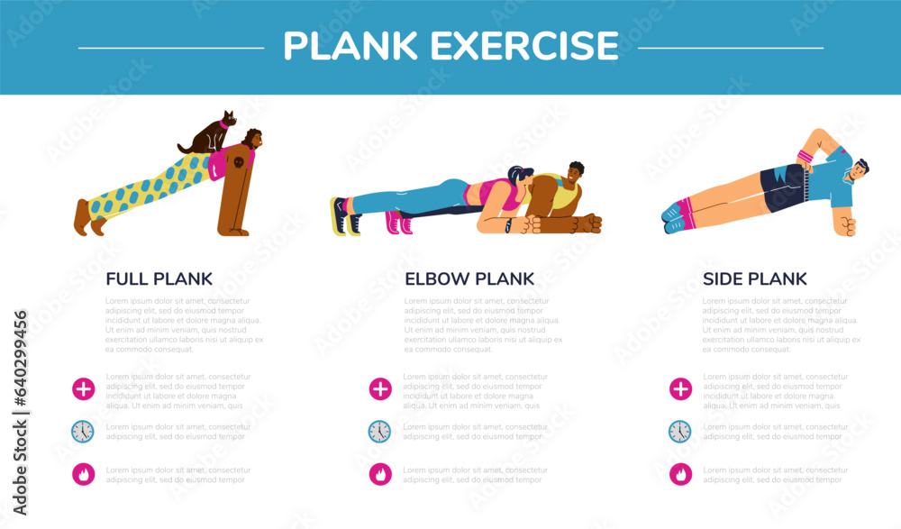 Plank exercise infographic banner, flat vector illustration on white ...