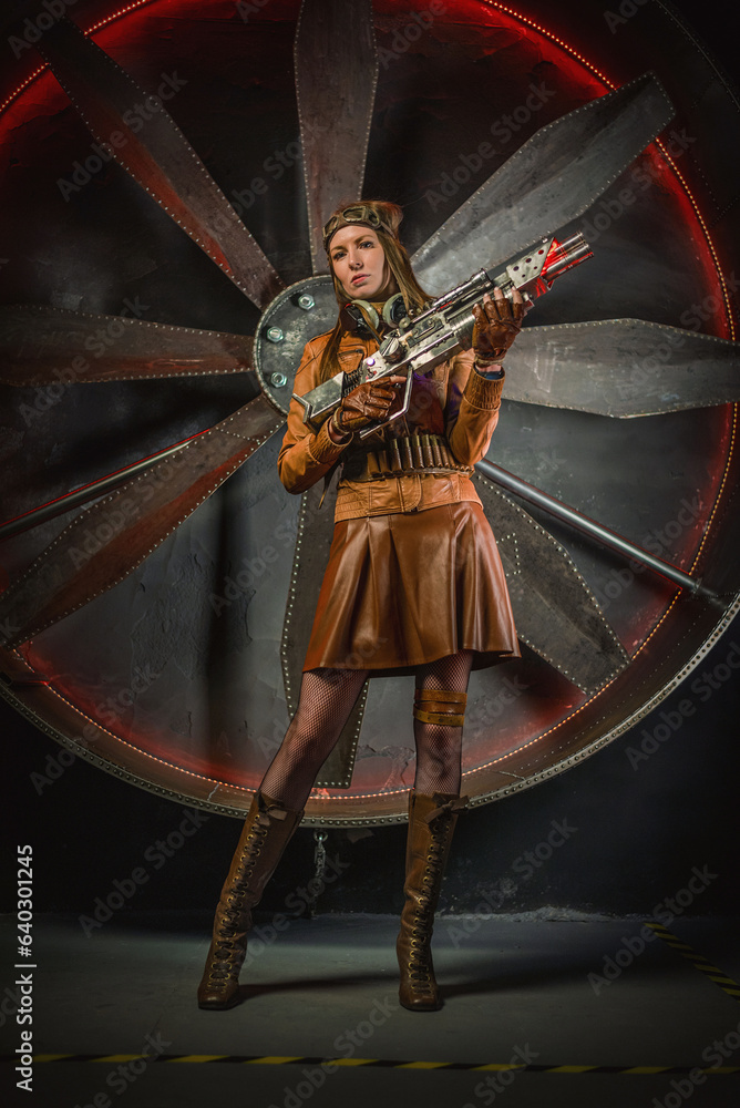 Post apocalyptic girl with the futuristic pump action shotgun on the ...