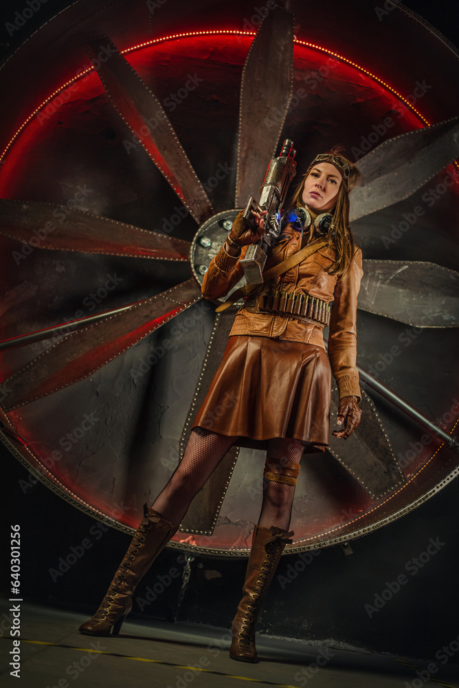 Post apocalyptic girl with the futuristic pump action shotgun on the ...