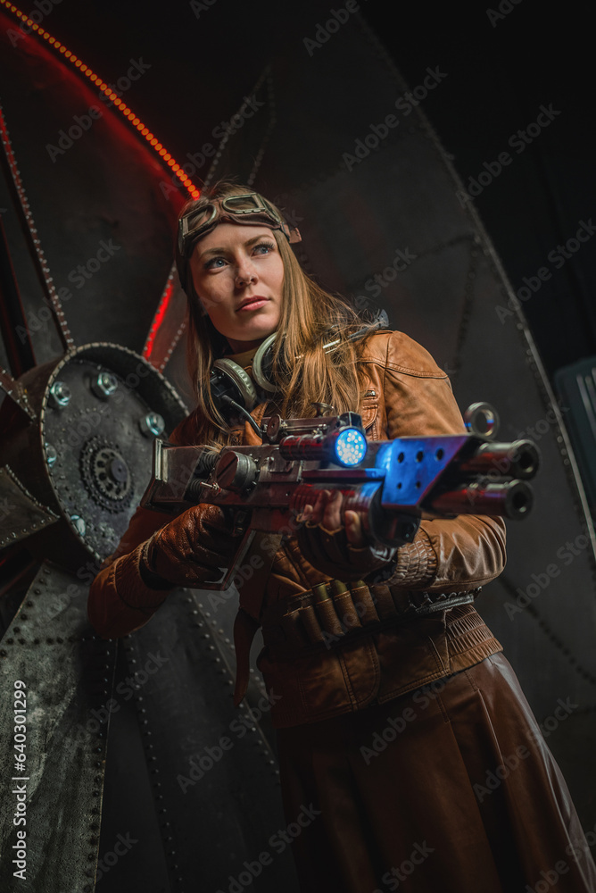 Post apocalyptic girl with the futuristic pump action shotgun on the ...