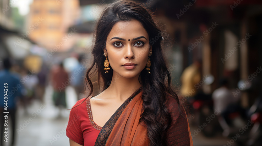 portrait sad Indian woman in the traditional dress Stock Photo | Adobe ...
