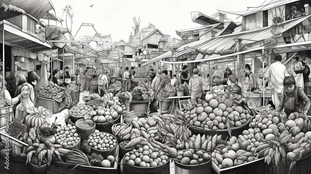 Intricate line - art, black and white, abstract representation of a ...