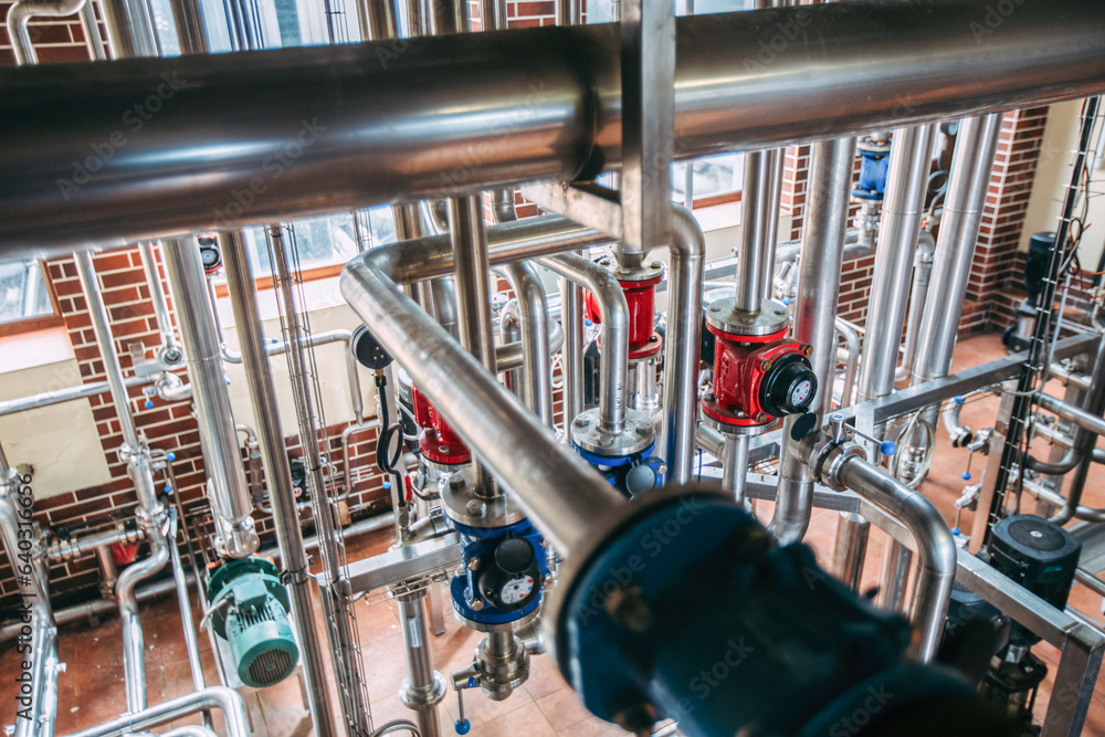 Industrial steel stainless pipes with valves. Pipeline system for ...