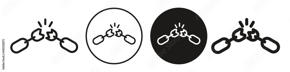 Broken chain icon. Vector set of damage product link. Symbol of weak or ...