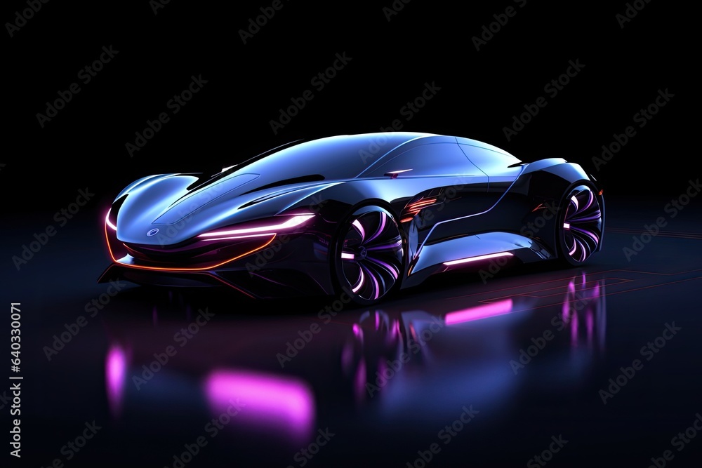 3D rendering of a brand-less generic concept car in studio environment ...
