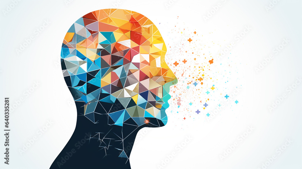 Head profile with jigsaw puzzle pieces falling apart. Alzheimer's and ...