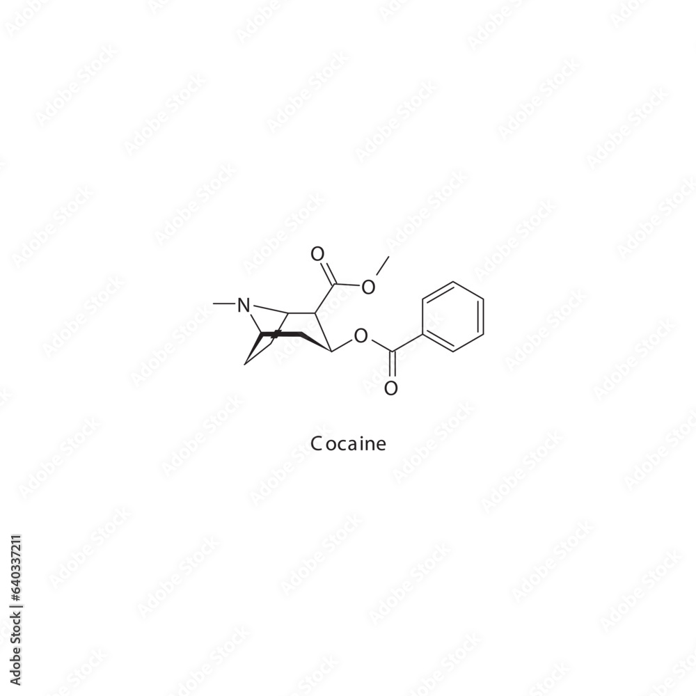 Cocaine flat skeletal molecular structure Local Anesthetic drug used in ...