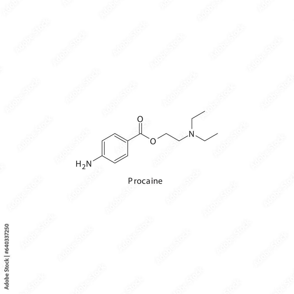 Procaine flat skeletal molecular structure Local Anesthetic drug used ...