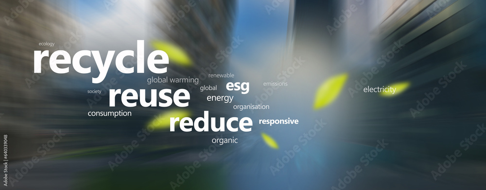 Reduce, reuse, recycle icon set. Recycle keywords on Motion blur of ...