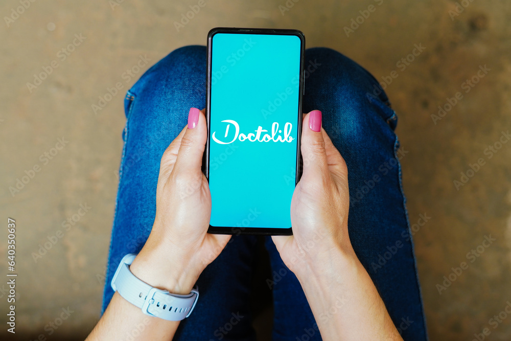 August 28, 2023, Brazil. In this photo illustration, the Doctolib logo ...