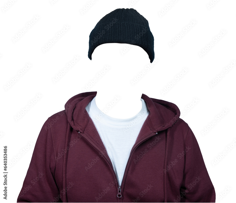 a man in a hoodie and cap isolated without a head Stock Photo | Adobe Stock