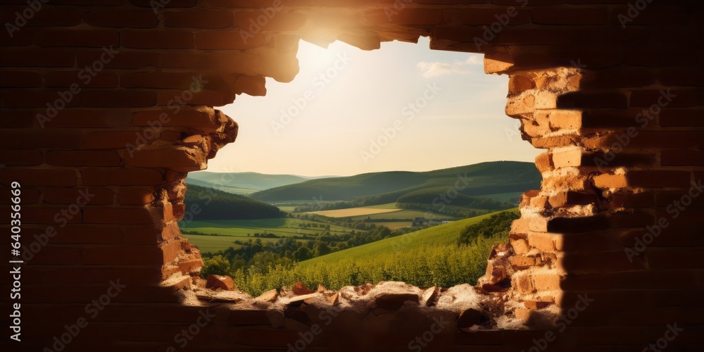 Smashed Hole in a Brick Wall, Bathed in Summer Sunlight Stock Photo ...