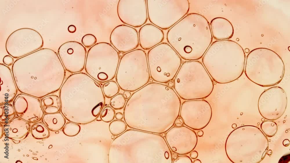 Bubble cluster, cells under a microscope. Transparent cosmetic gel ...
