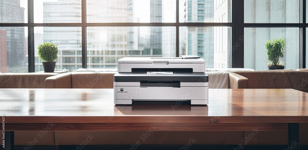 An office workspace features a versatile printer, copier, scanner ...