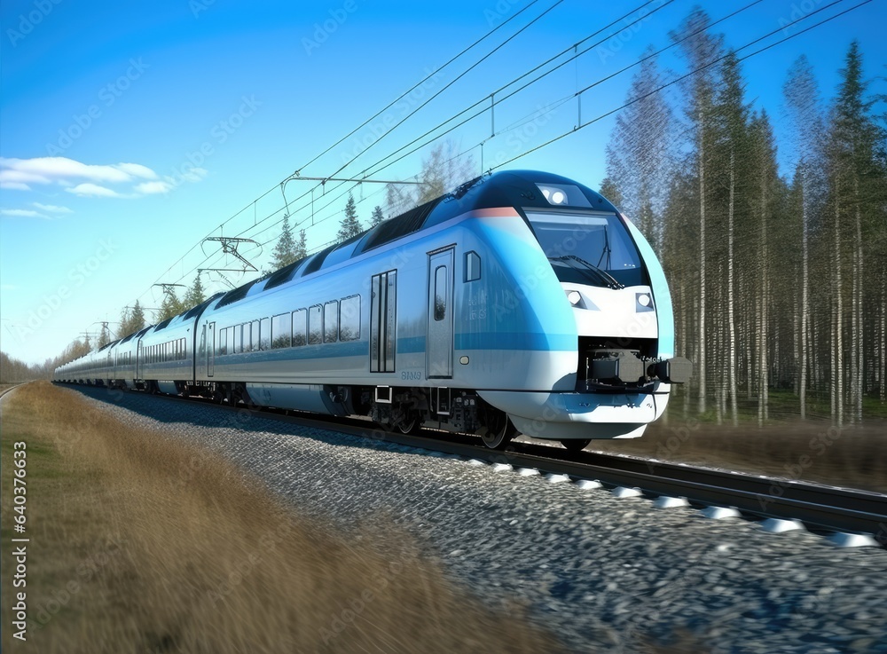 A high-speed passenger train of Class X effortlessly races along the ...