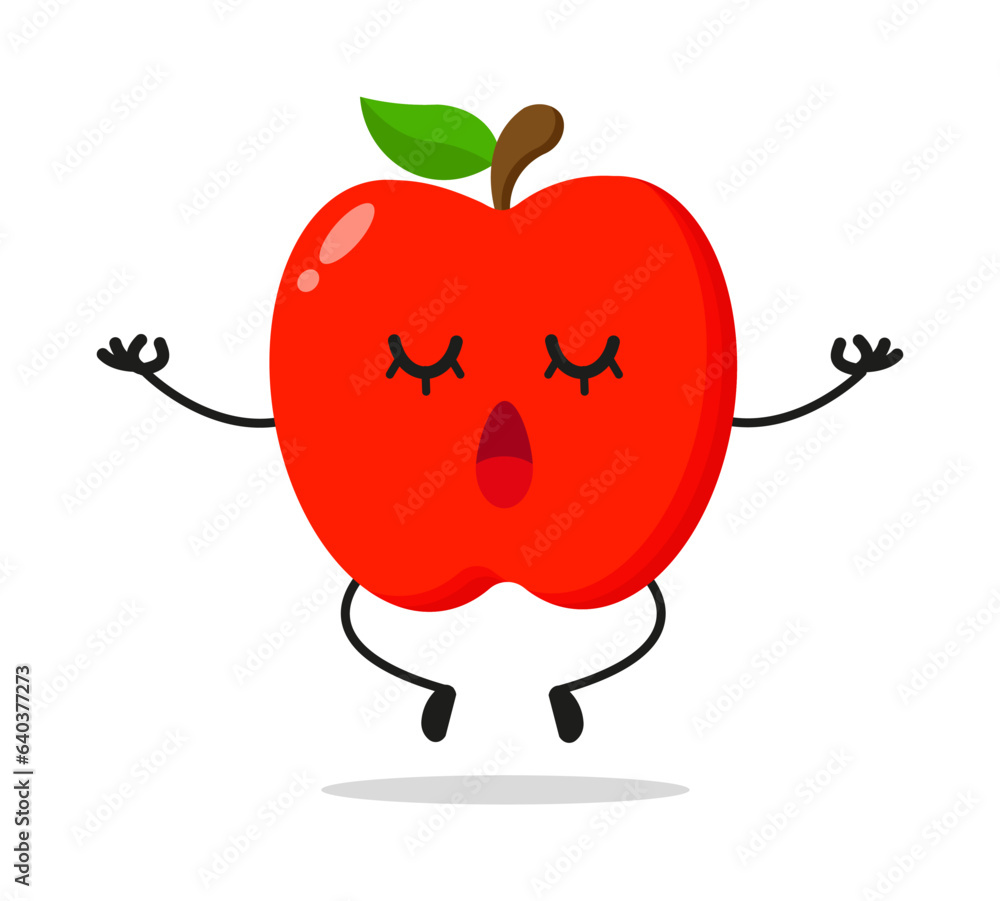 Cute relax red apple character. Funny yoga fruit cartoon emoticon in ...