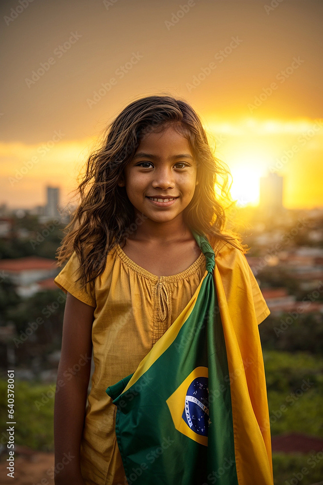 Kid Celebrating Brazil Independence Day Next in Country Flag, Cinematic ...