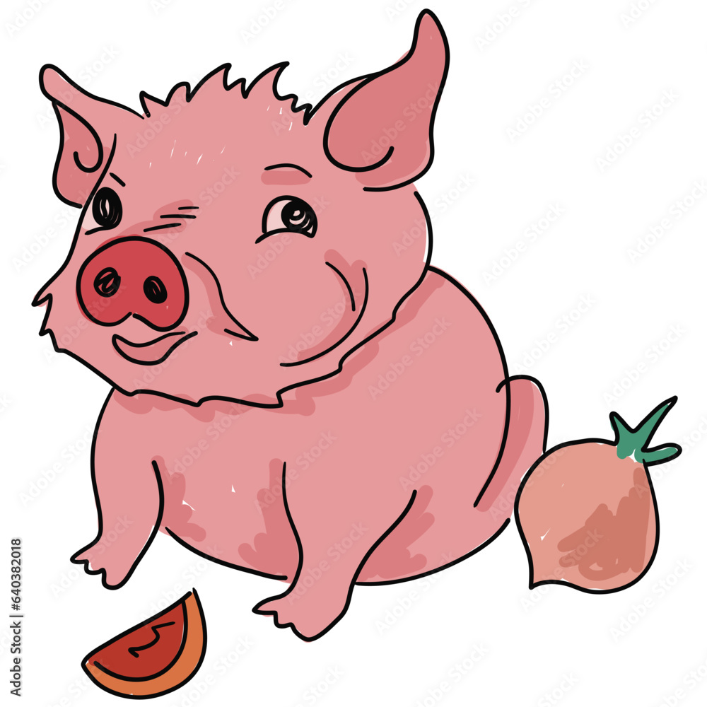 Cartooned vector illustration ready to print: cute hungry piggy Stock ...