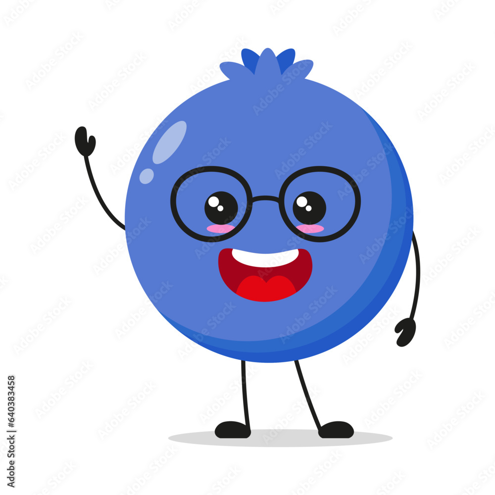 Cute happy blueberry wearing eyeglasses character. Smiling and greet ...