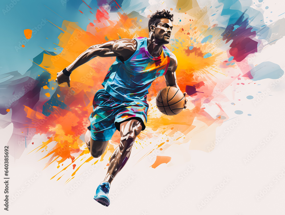 Basketball player running with the ball. Colorful illustration ...