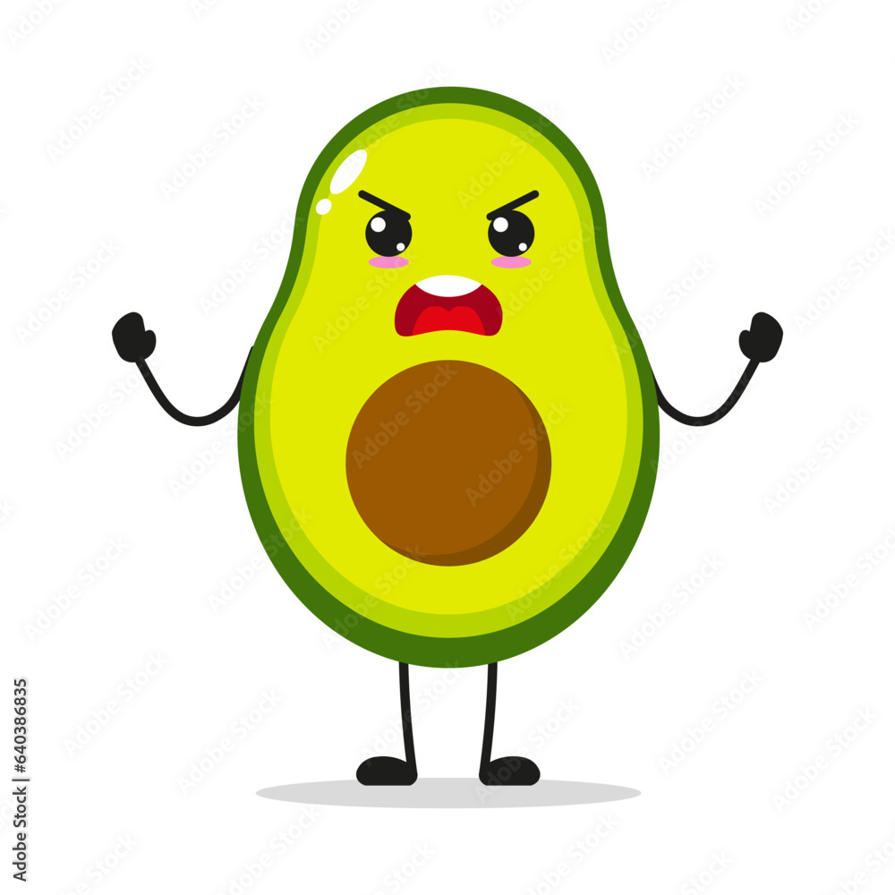 Cute furious avocado character. Temperament fruit cartoon emoticon in flat style. avocado emoji ...