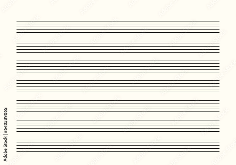 Music blank note stave horizontal. Black lines on white background ...