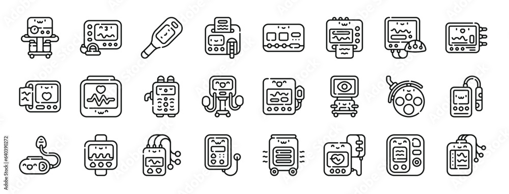 Vetor de set of 24 outline web medical electronic devices icons such as ... Vetor de set of 24 outline web medical electronic devices icons such as ...