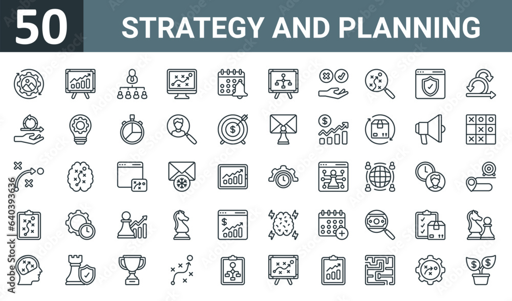 set of 50 outline web strategy and planning icons such as content ...