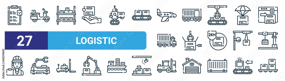 set of 27 outline web logistic icons such as checklist, delivery ...