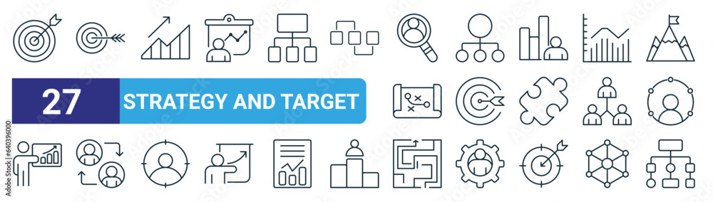 set of 27 outline web strategy and target icons such as target, target ...