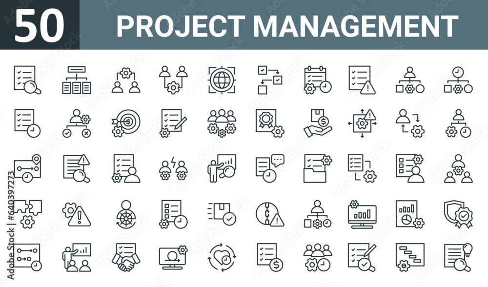 Vetor de set of 50 outline web project management icons such as ...