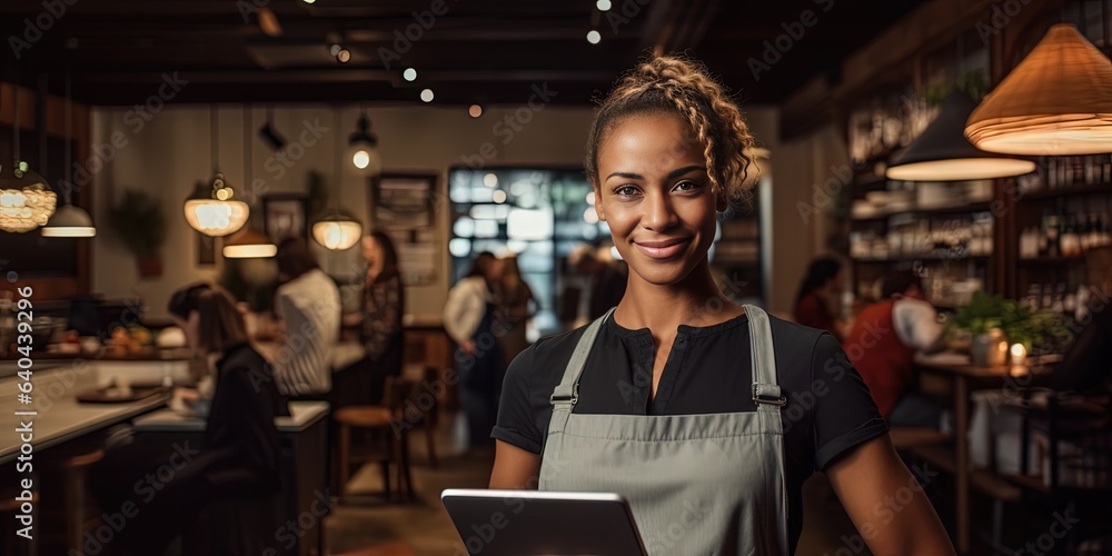 Cheerful Restaurant Duo Gazing at Camera Owner and Waitress characters ...