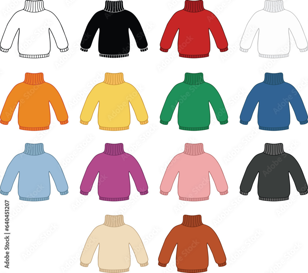 Turtleneck Sweater Clipart Set - Outline, Silhouette and Color Stock ...
