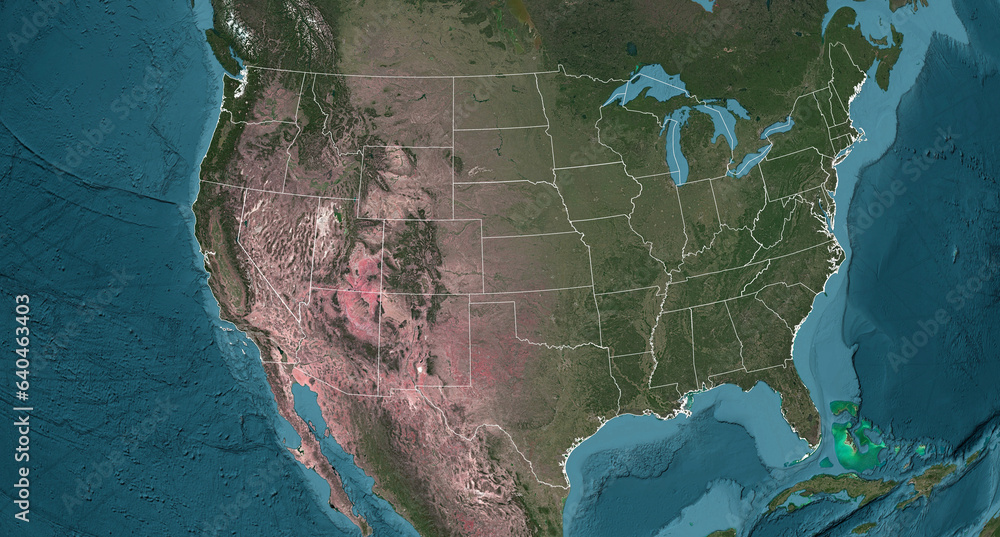 USA United States America HD satellite Image NASA with states outlines ...