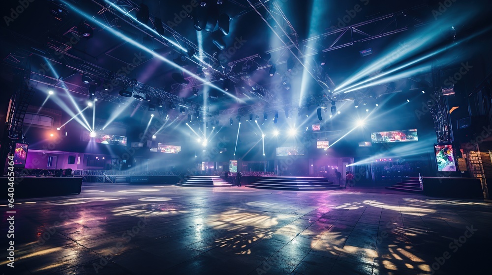 Concert stage with spotlights. show and scene, entertainment disco ...