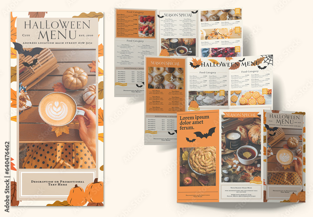 Trifold Halloween Coffee Shop Menu Layout Stock Template | Adobe Stock