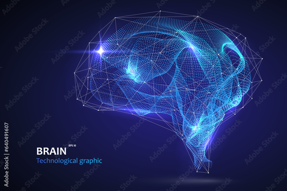 Brain graphic made of streamlined particles, vector illustration. Stock ...