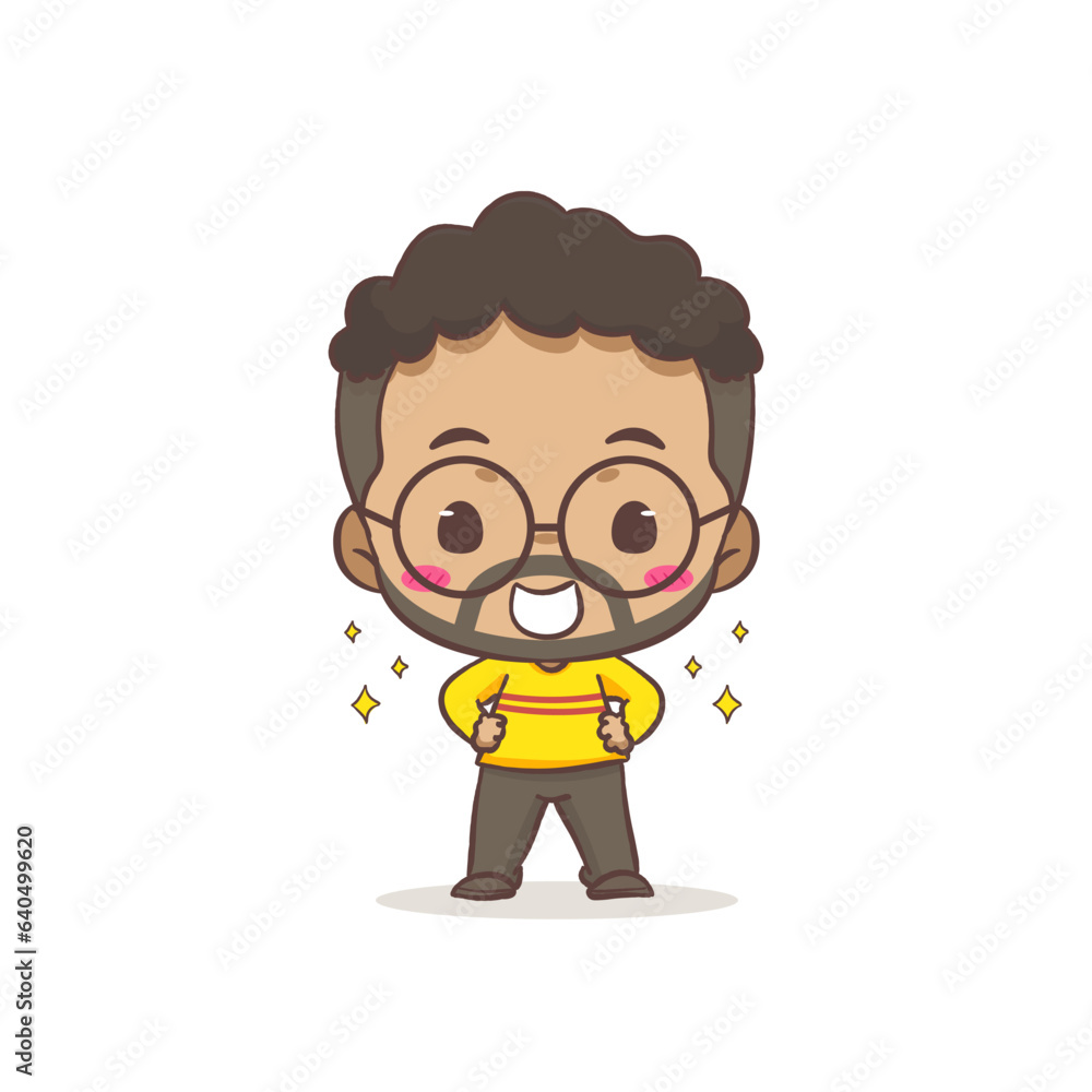 Cute father smiling cartoon character. African man wearing glasses ...