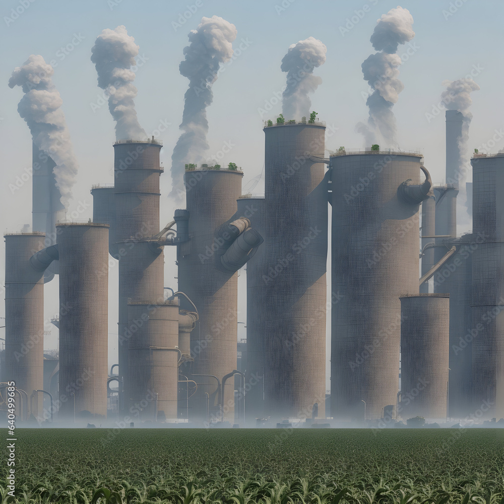 field with crops contaminated by pollution, showing visibly unhealthy ...