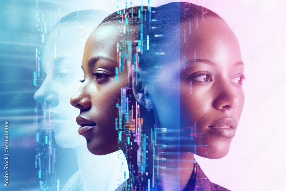 digital portrait of a person including glitch effects and data traces ...