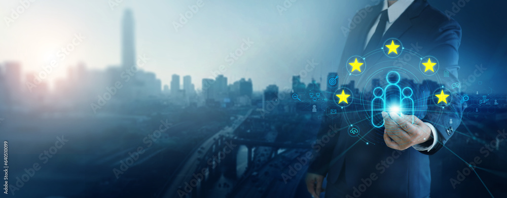 CRM, Customer Relationship Management, Businessman hold customer ...