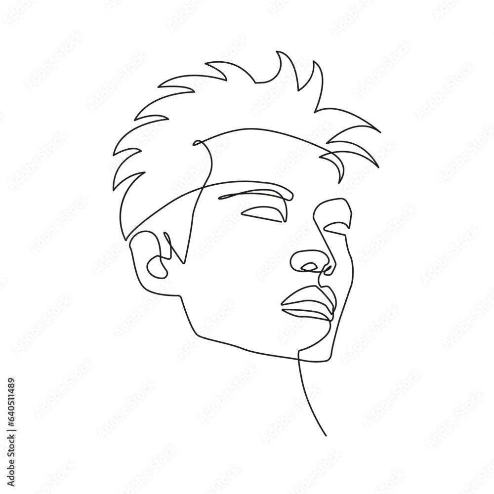 Continuous One Line Drawing of Abstract Man Face. Male Head Simple ...