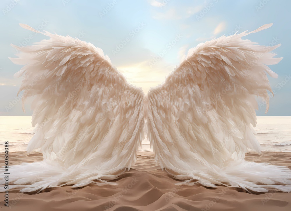 Angel Wings in a beach Backdrop Background Overlay, Feather Textures ...