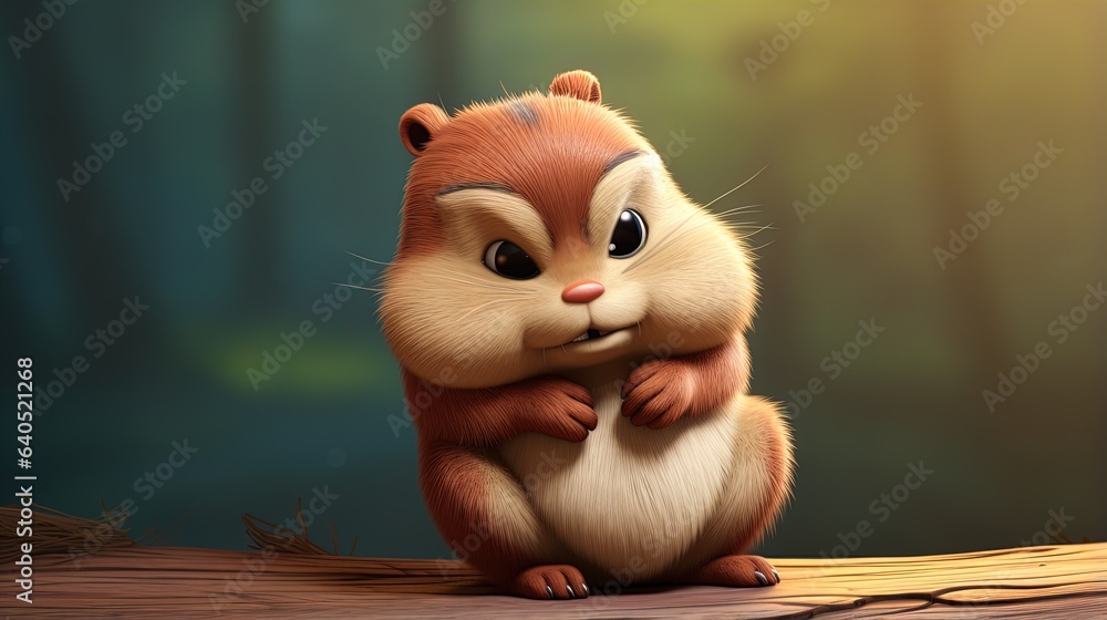 Chubby brown chipmunk, cute. Cartoon, illustration, 3d render digital ...