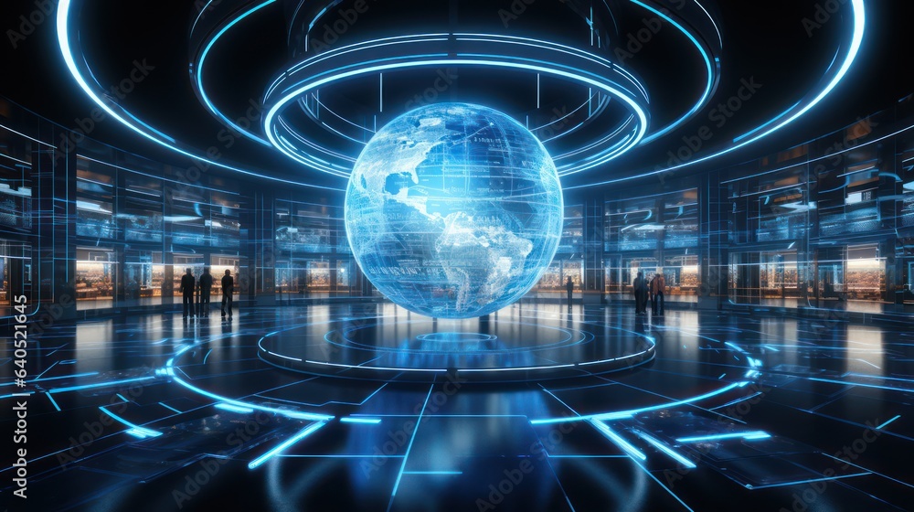 Earth globe blue light hologram modern technology display Stock Photo ...