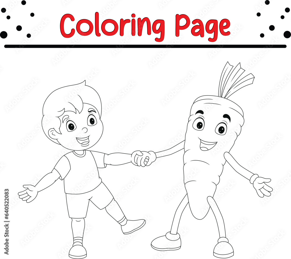 Vetor de cartoon little boy dancing with carrot mascot character ...